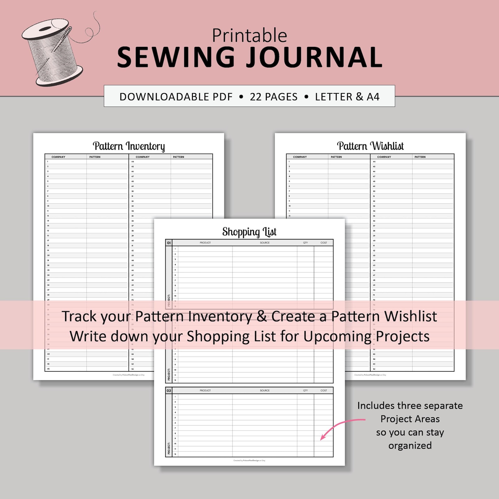 Printable Sewing Journal | Sewing Notebook | Sewing Planner | Sewing ...