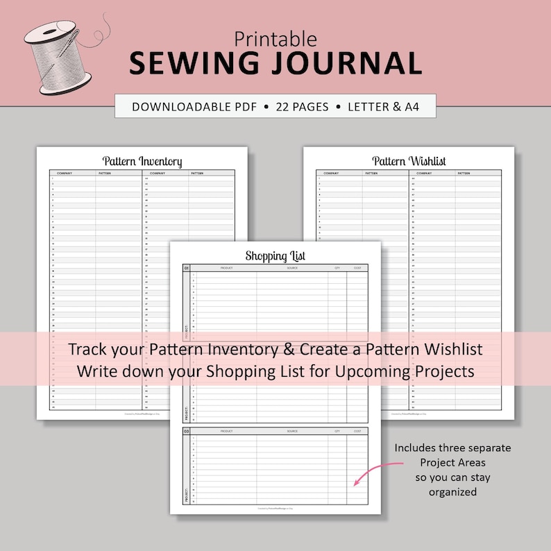Printable Sewing Journal | Sewing Notebook | Sewing Planner | Sewing ...