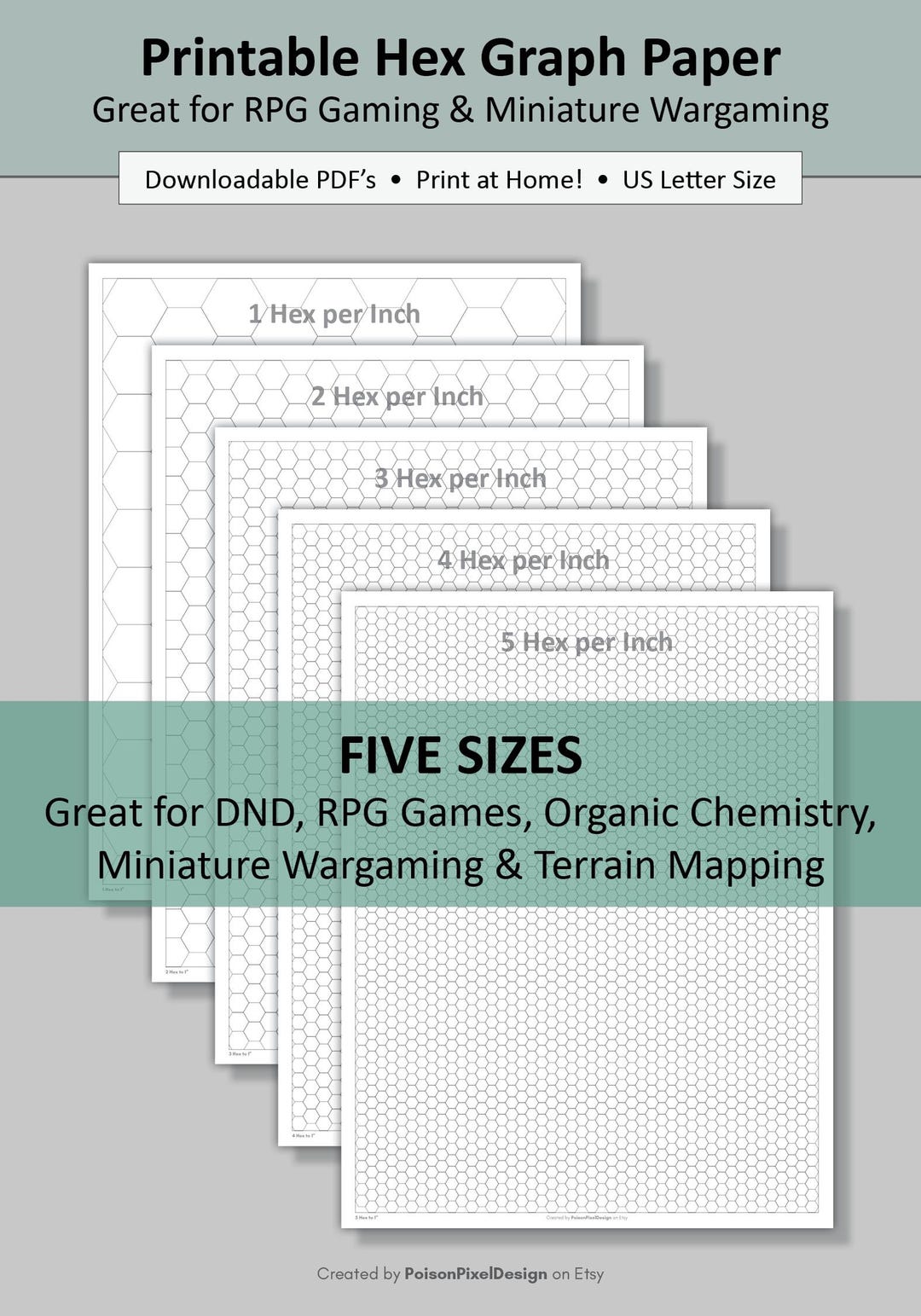 Printable Hexagonal Graph Paper Hex Grid Paper DND, RPG Gaming ...