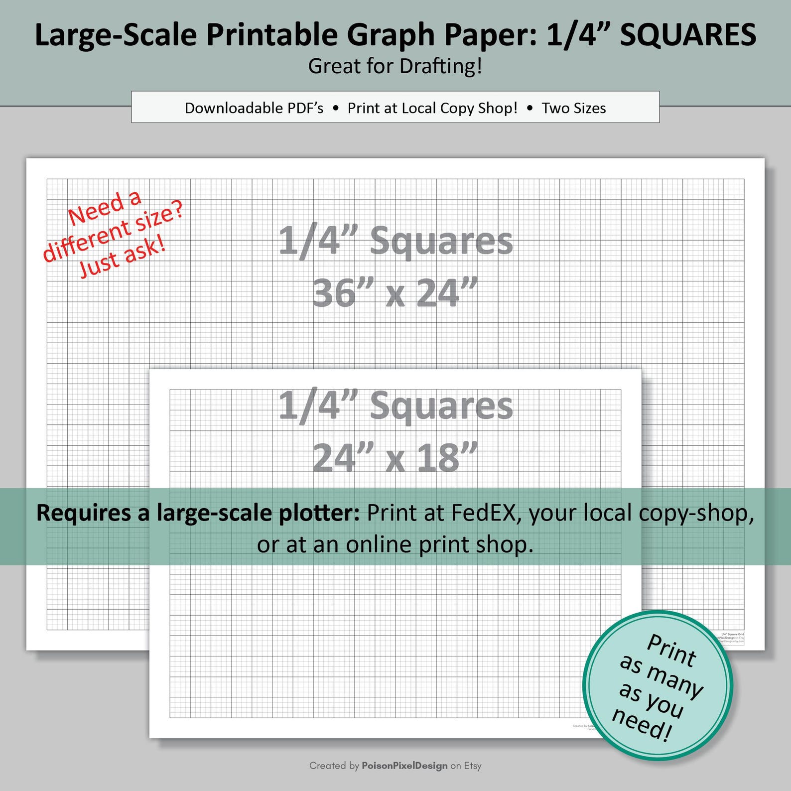 Large Scale SQUARE Graph Paper: 1/4" Grid, Two Sizes - 36x24 & 24x18 ...