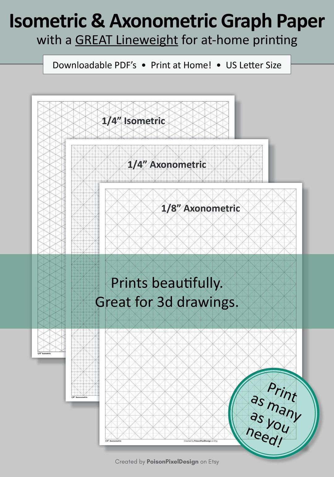 Printable Isometric & Axonometric Graph Paper | Grid Paper | 3D Paper ...