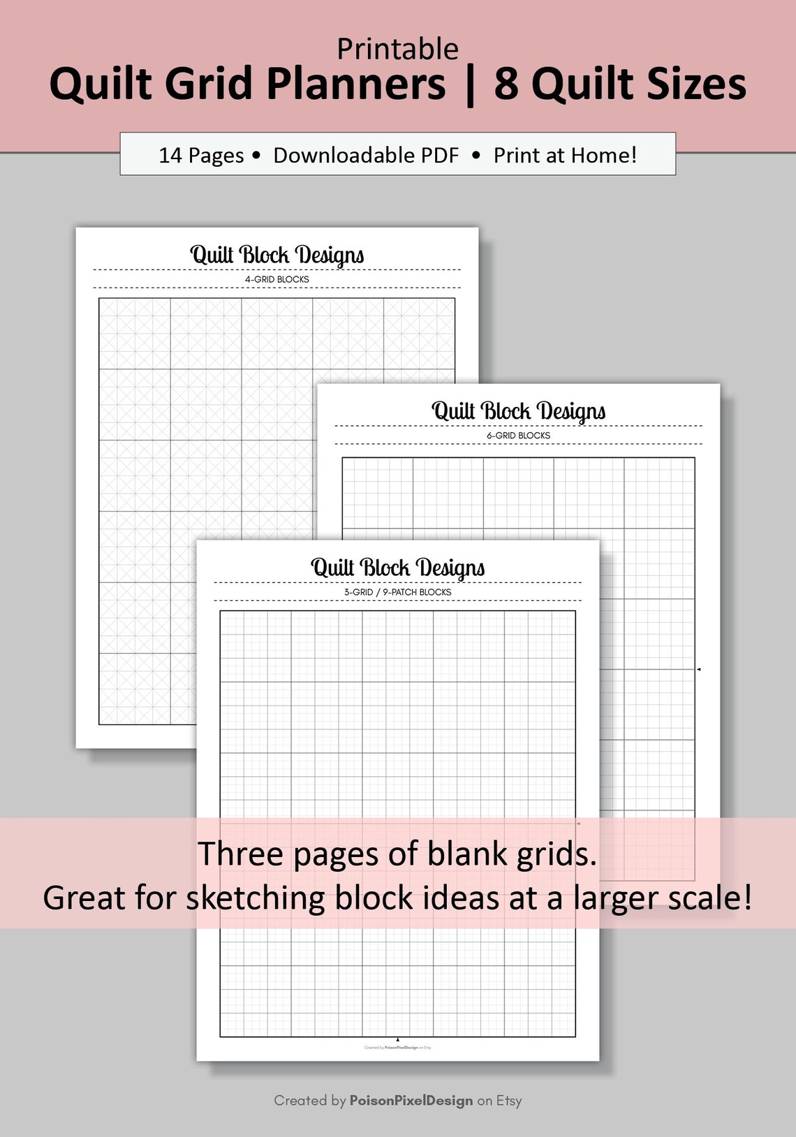 Printable Quilt Grid Planner for 8 Quilt Sizes | Quilt Graph Paper ...