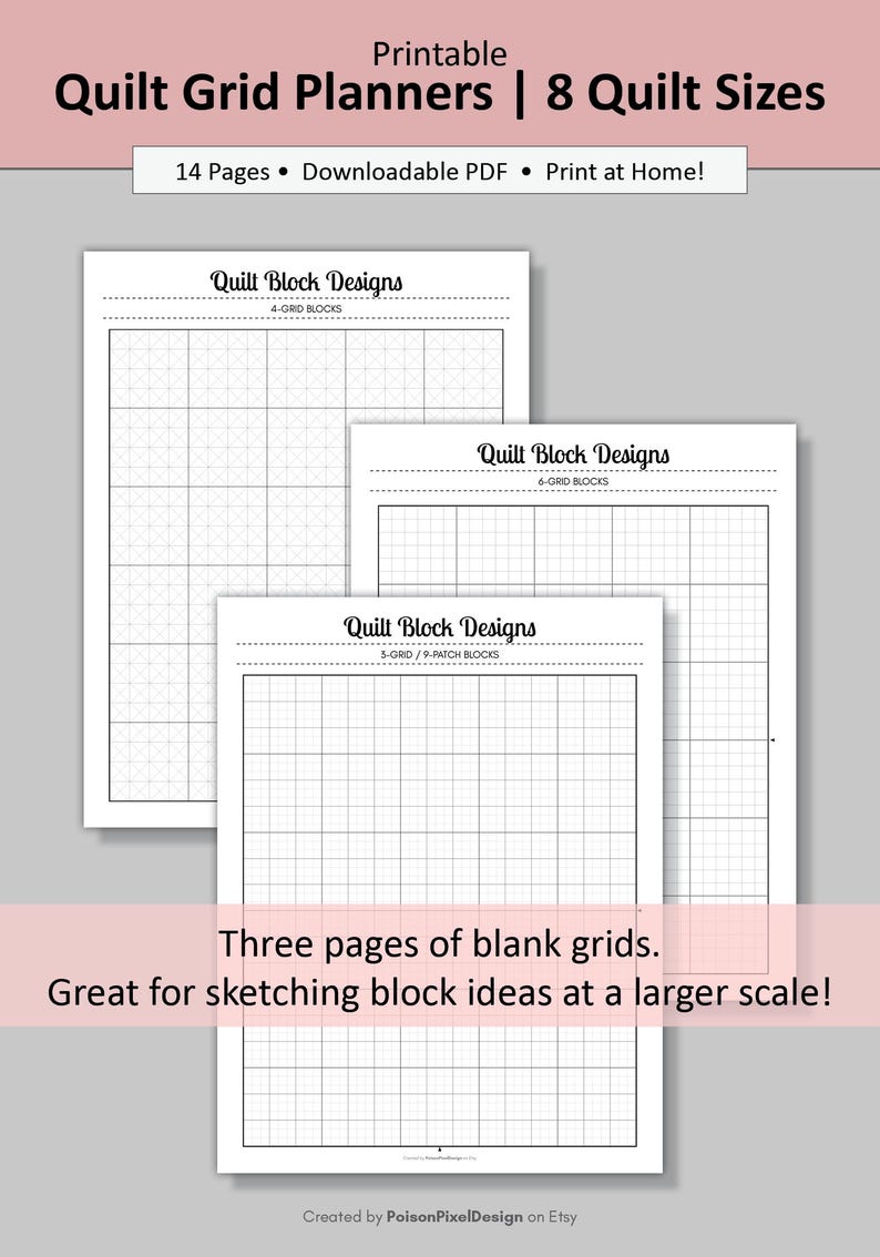 Printable Quilt Grid Planner for 8 Quilt Sizes | Quilt Graph Paper ...