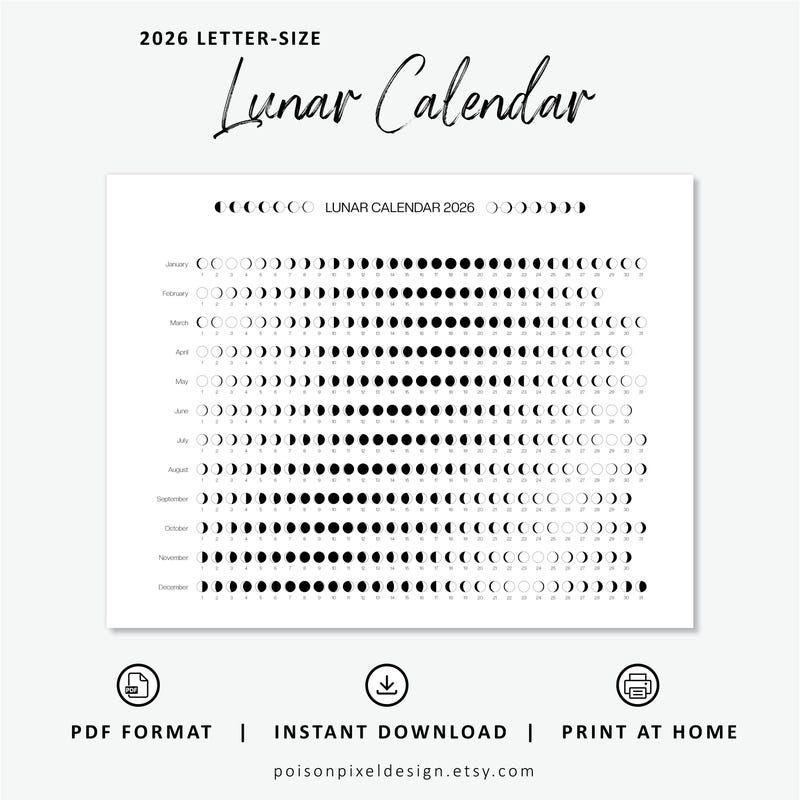 2026 Calendar Year Lunar - Etsy