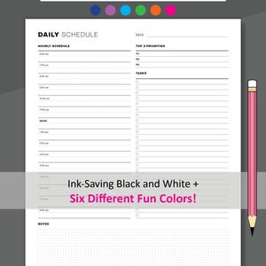 Printable Colorful Daily Schedule Planner Page, 6 Colors + BW | Hourly ...