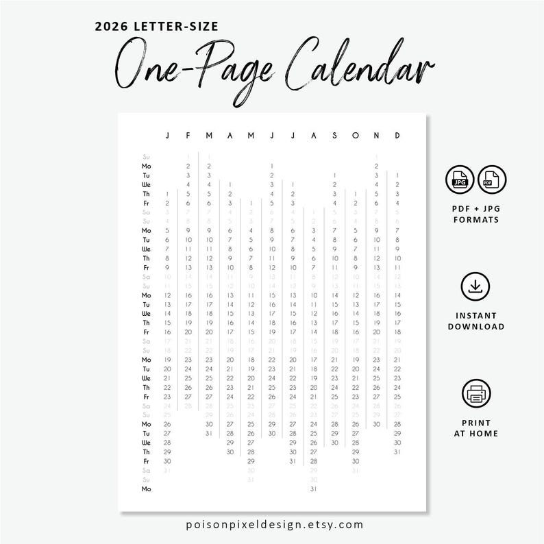 2026 Printable Letter-sized One-page Yearly Calendar | Minimalist ...
