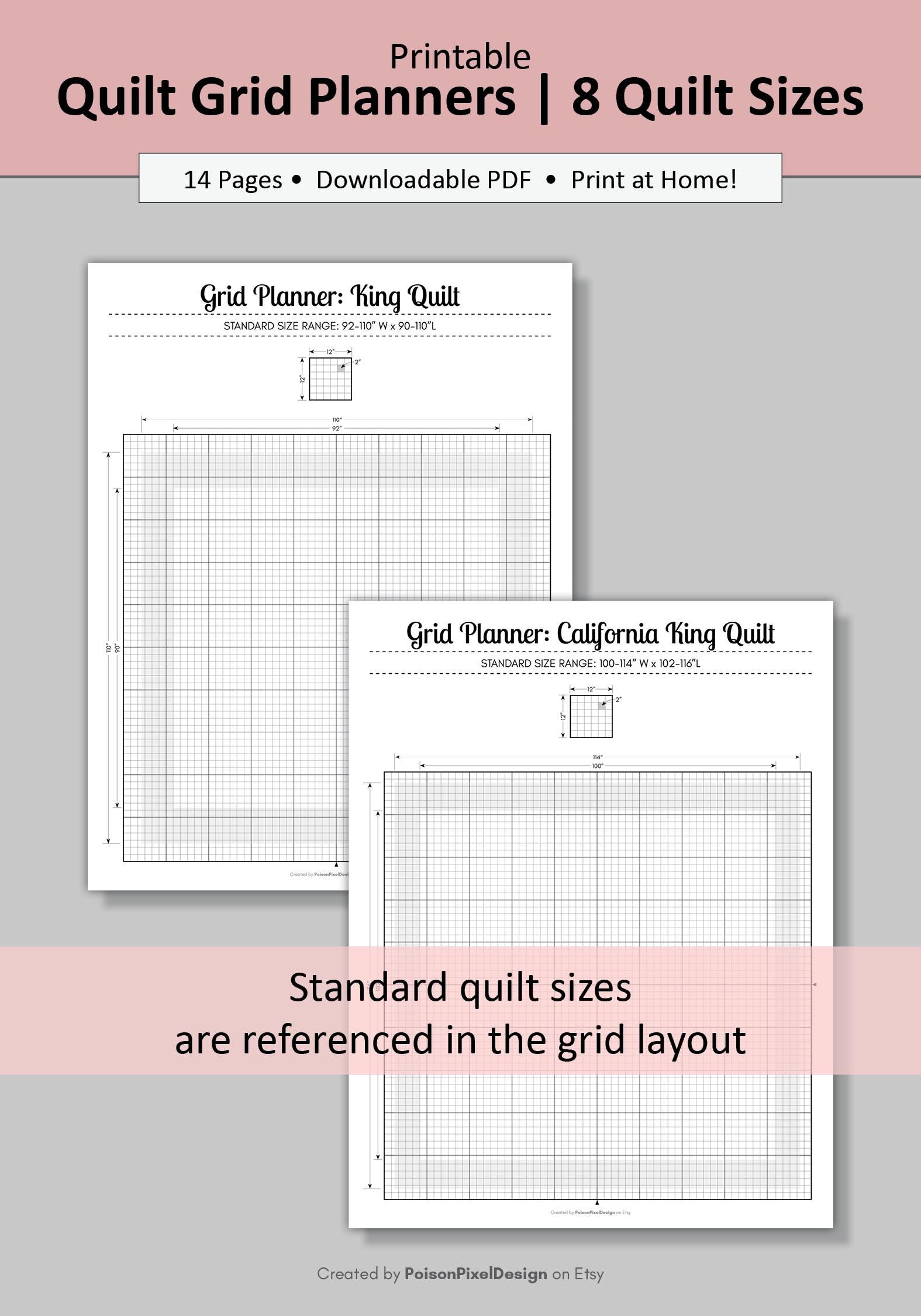 Printable Quilt Grid Planner for 8 Quilt Sizes | Quilt Graph Paper ...