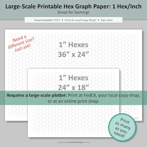 Large Scale Printable Hexagonal Graph Paper, 1" Hex, 2 Sizes | Hex Grid ...