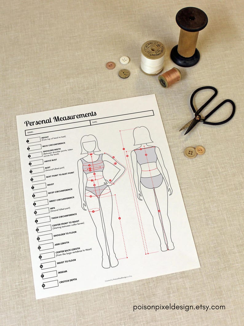 Printable Sewing Personal Measurements Sheet for Women | Body ...
