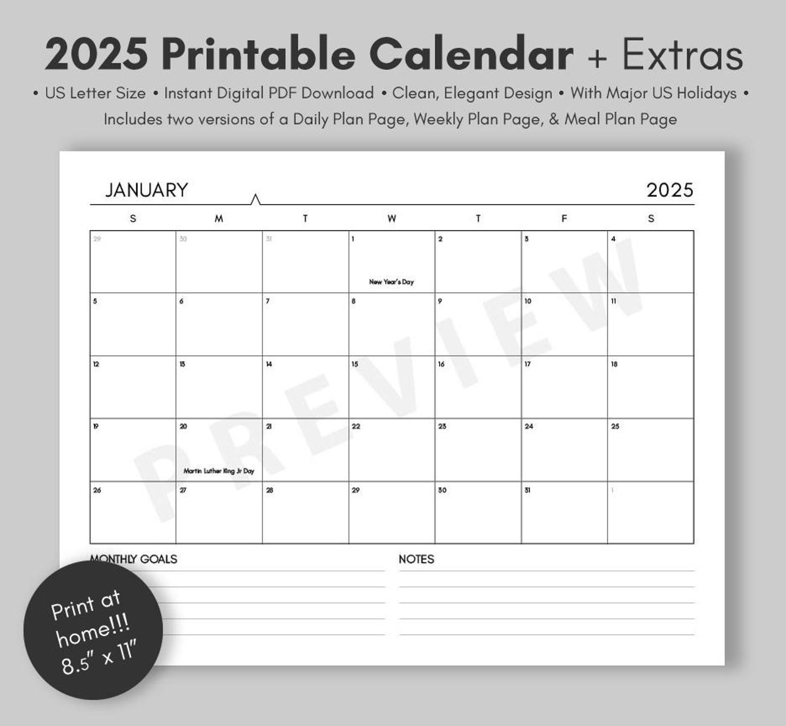 2025 Printable Calendar & Planner Bundle, Minimal Design Includes 3 ...