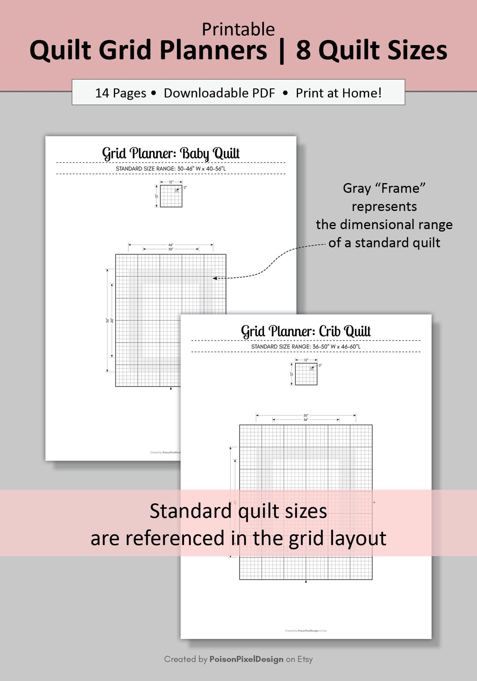 Printable Quilt Grid Planner for 8 Quilt Sizes | Quilt Graph Paper ...