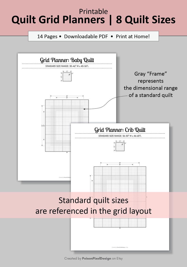 Printable Quilt Grid Planner for 8 Quilt Sizes | Quilt Graph Paper ...
