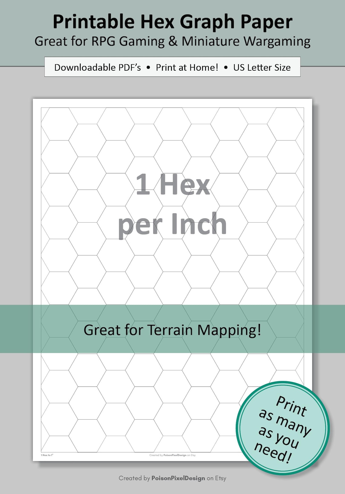 Printable Hexagonal Graph Paper | Hex Grid Paper | DND, RPG Gaming ...