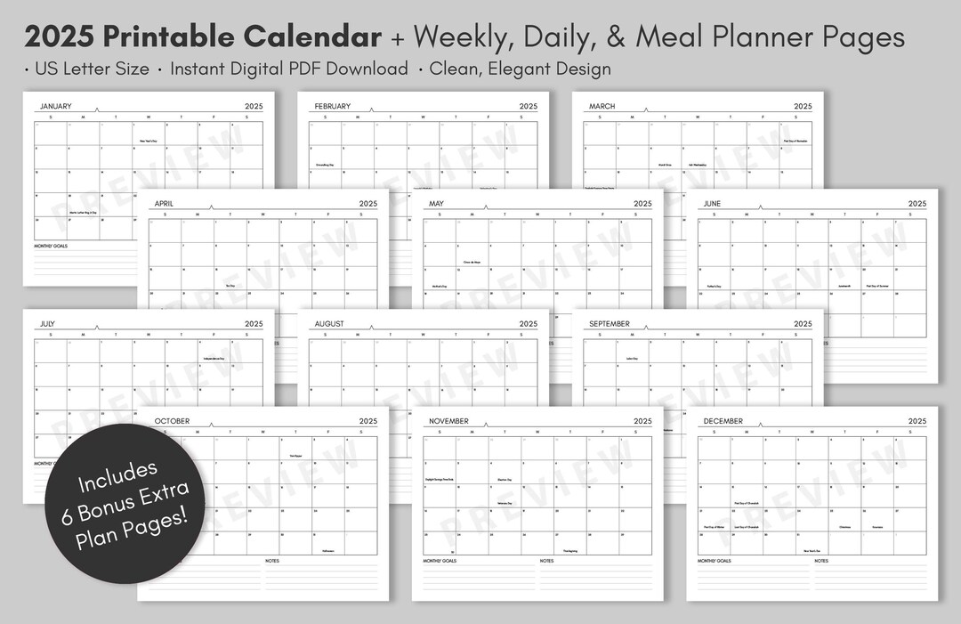 2025 Printable Calendar & Planner Bundle, Minimal Design Includes 3 ...