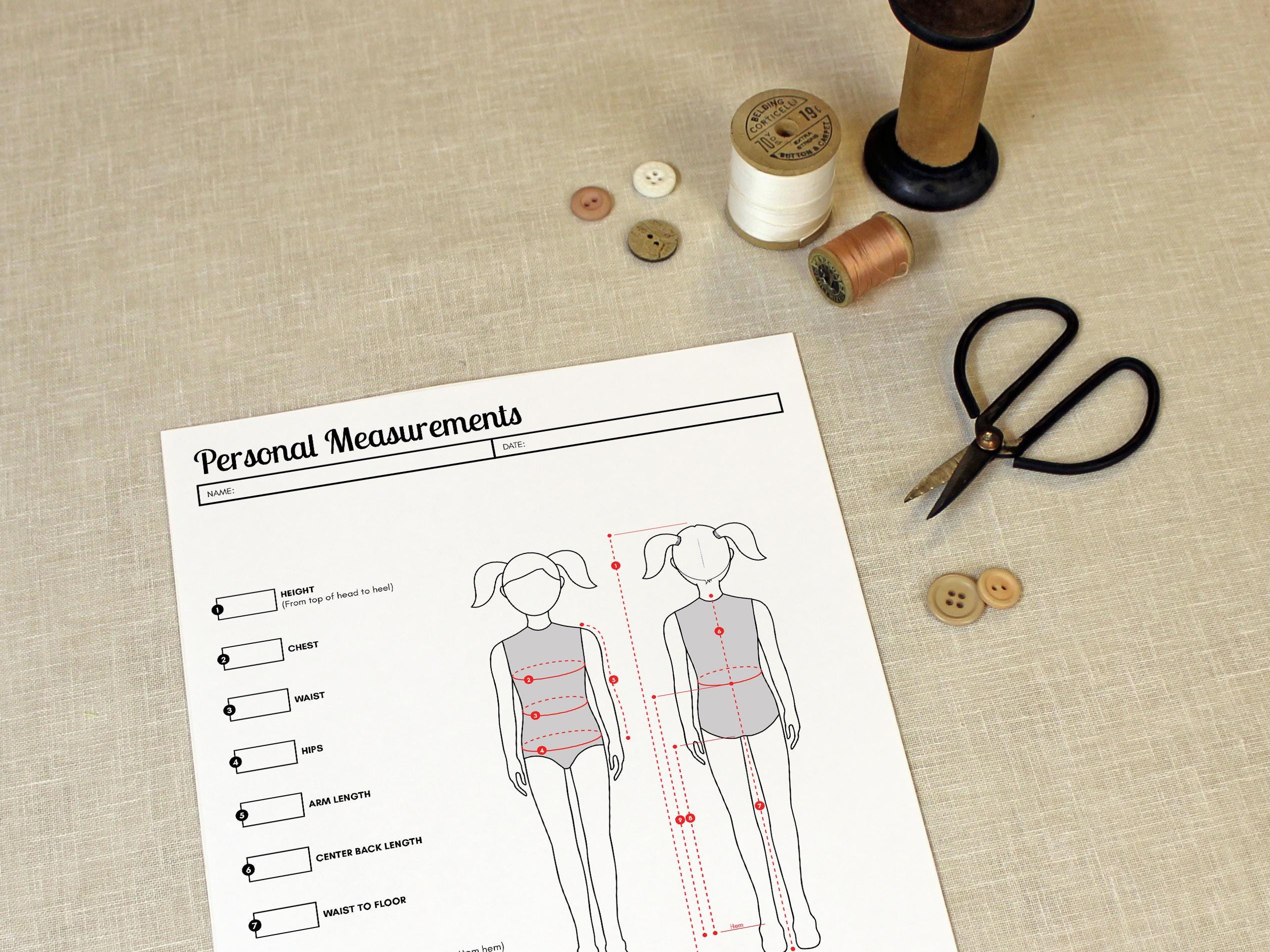 Printable Sewing Personal Measurements Sheet for Children, Girl W ...