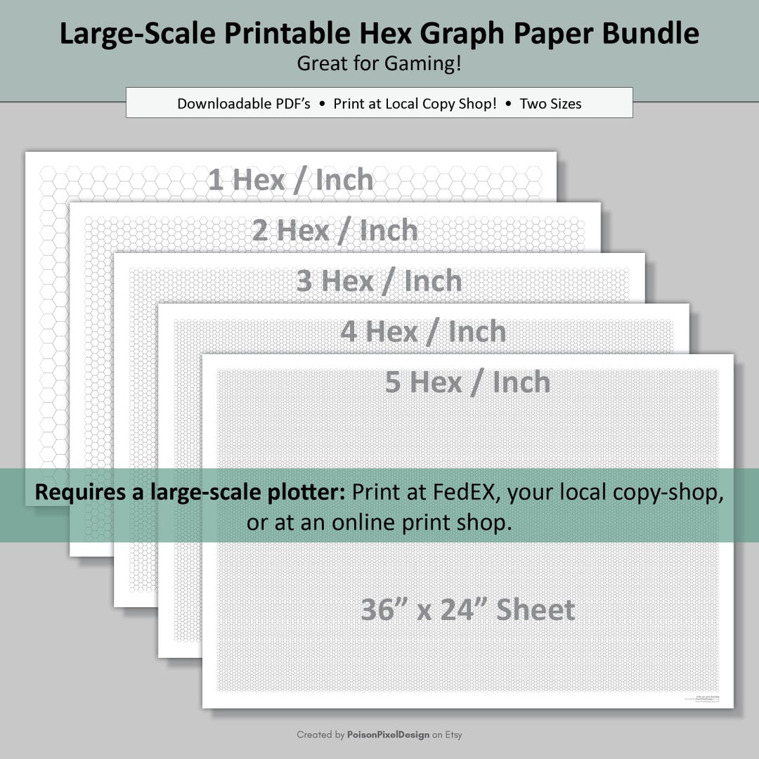 Printable HEXAGONAL Graph Paper BUNDLE: 5 Hex Sizes on 2 Paper Sizes ...