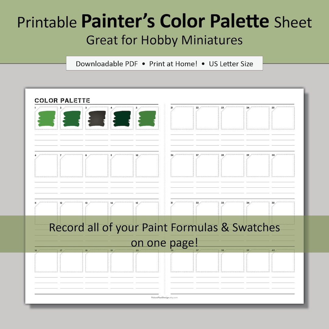 Printable Painter's COLOR PALETTE Sheet | Miniature Wargame Painting ...