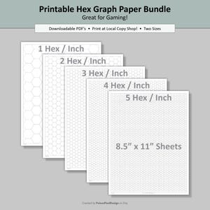 Printable HEXAGONAL Graph Paper BUNDLE: 5 Hex Sizes on 2 Paper Sizes ...