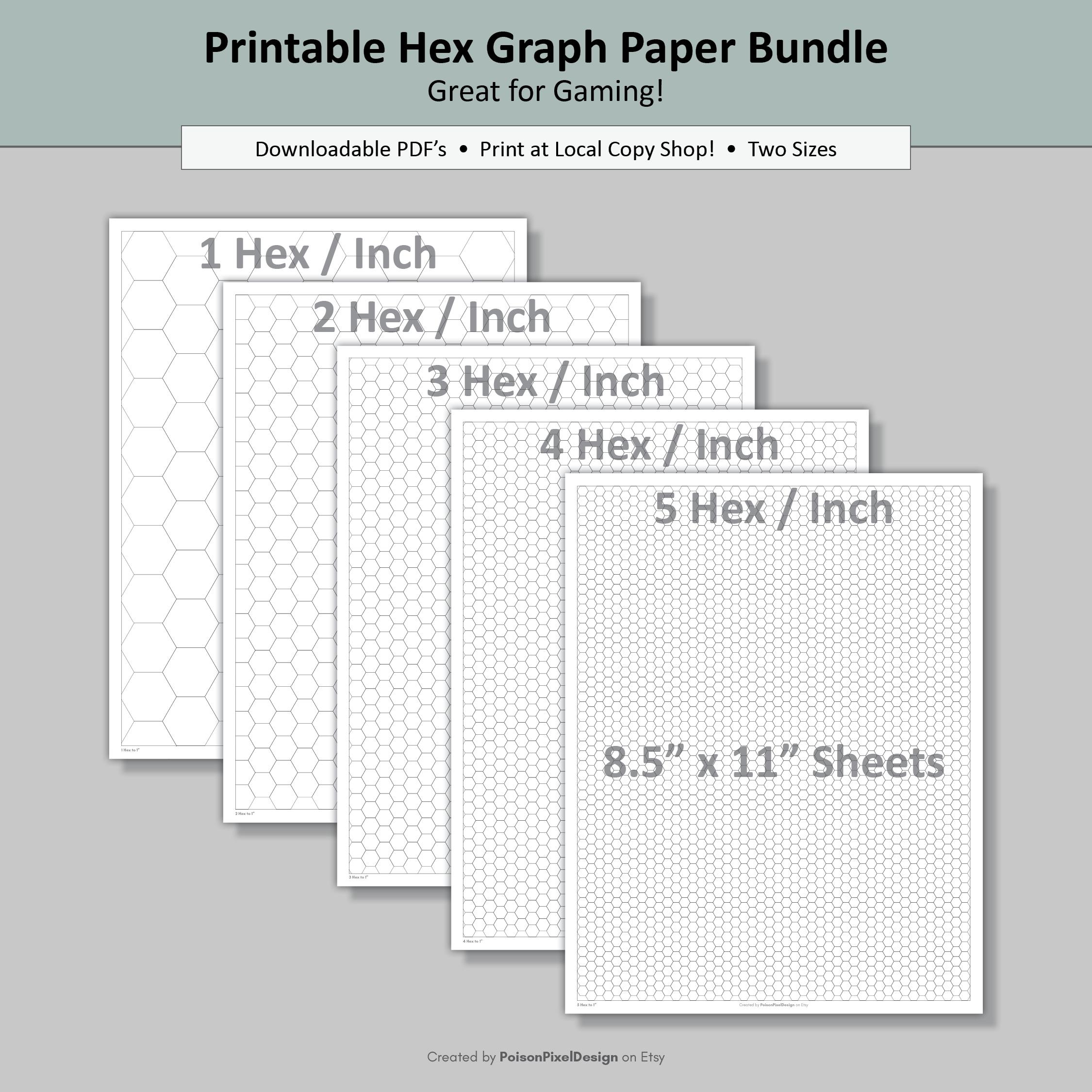 Printable HEXAGONAL Graph Paper BUNDLE: 5 Hex Sizes on 2 Paper Sizes ...
