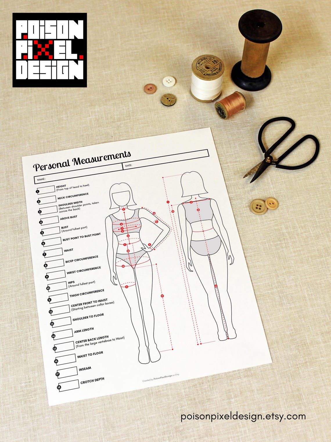 Printable Sewing Sheet: Women's Measurement Chart (digital PDF Download ...