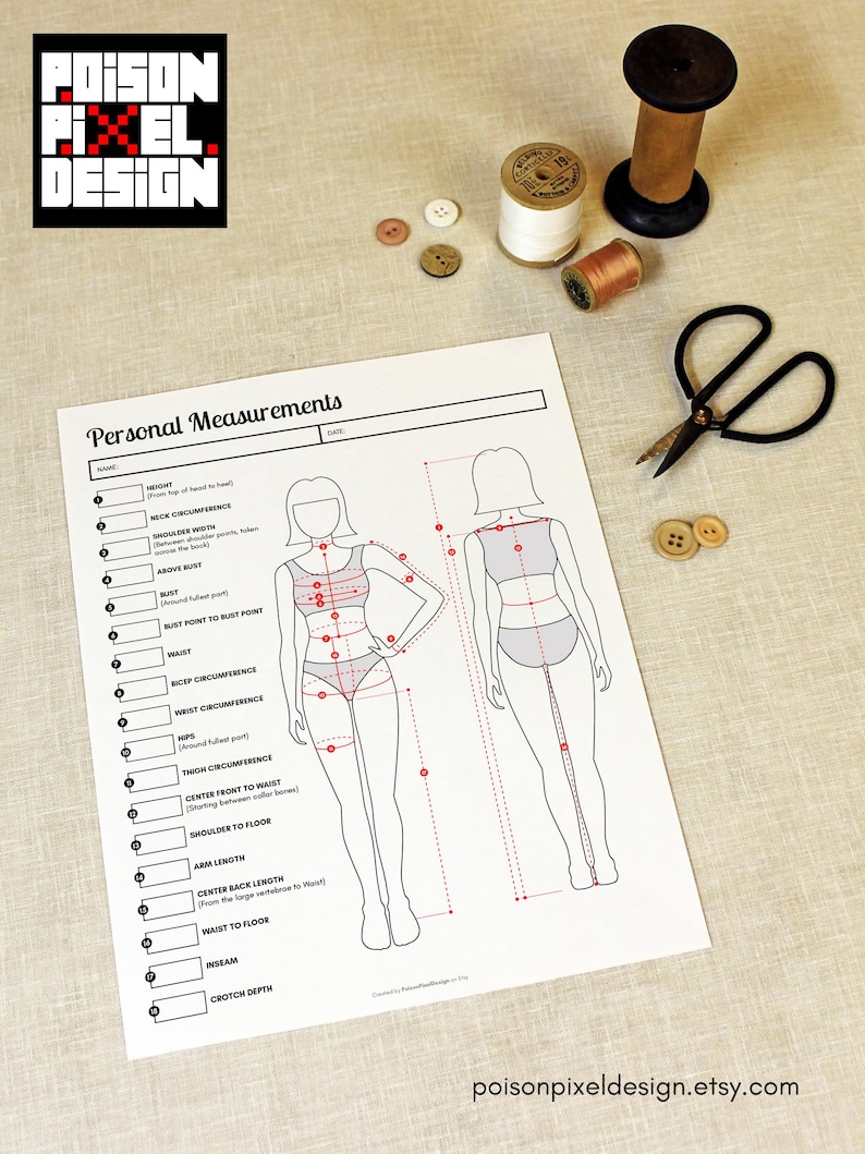 Printable Sewing Sheet: Women's Measurement Chart (digital PDF Download, Letter & A4) - Etsy