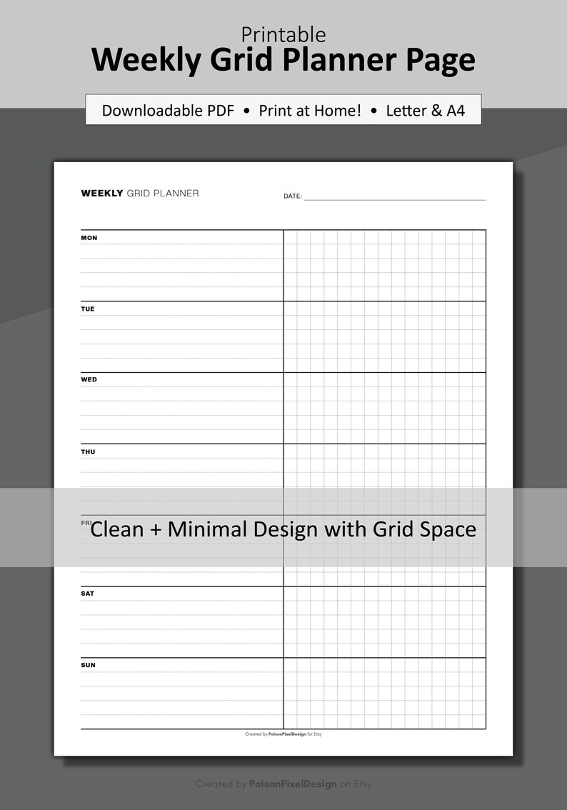 Printable Weekly Grid Planner Page Weekly Work Plan Weekly to Do List ...