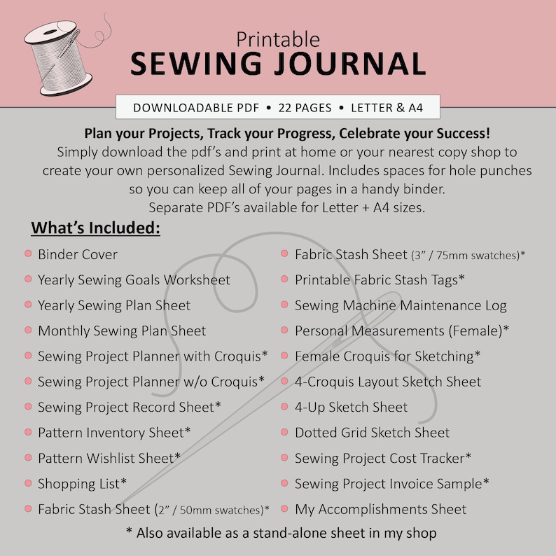 Printable Sewing Journal | Sewing Notebook | Sewing Planner | Sewing ...