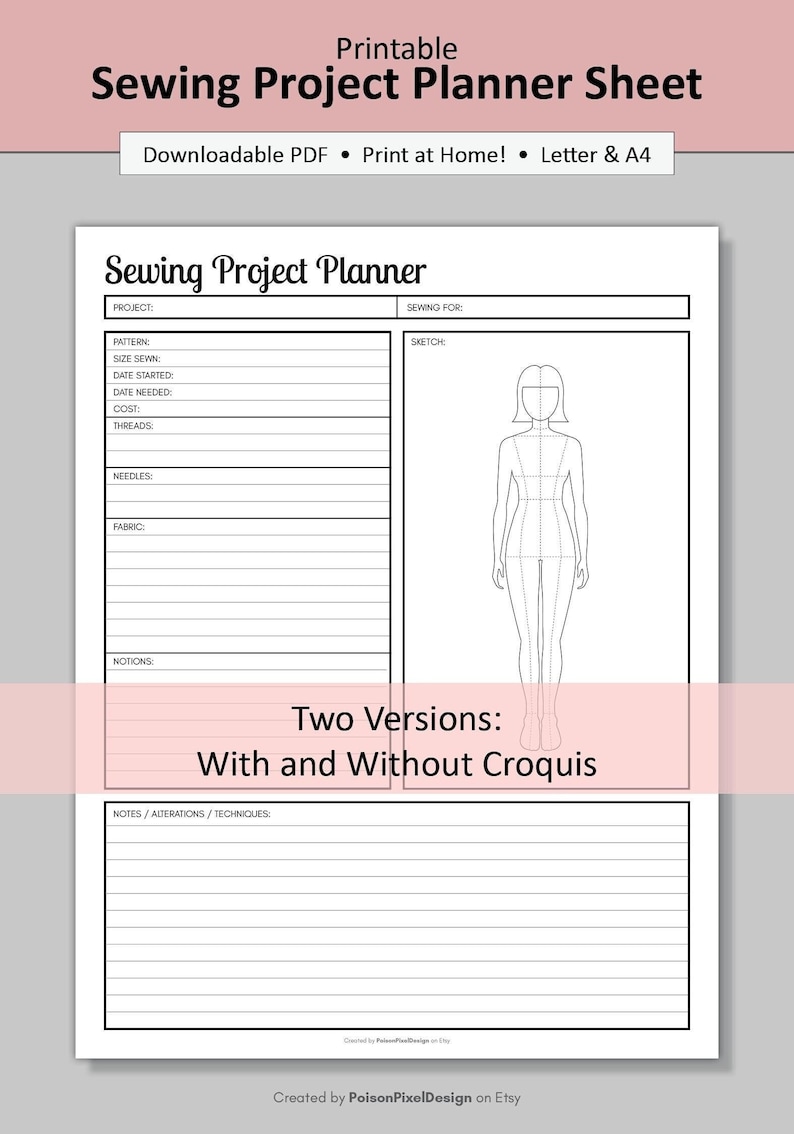 Printable Sewing Sheet: Female Croquis Project Planner (digital PDF ...