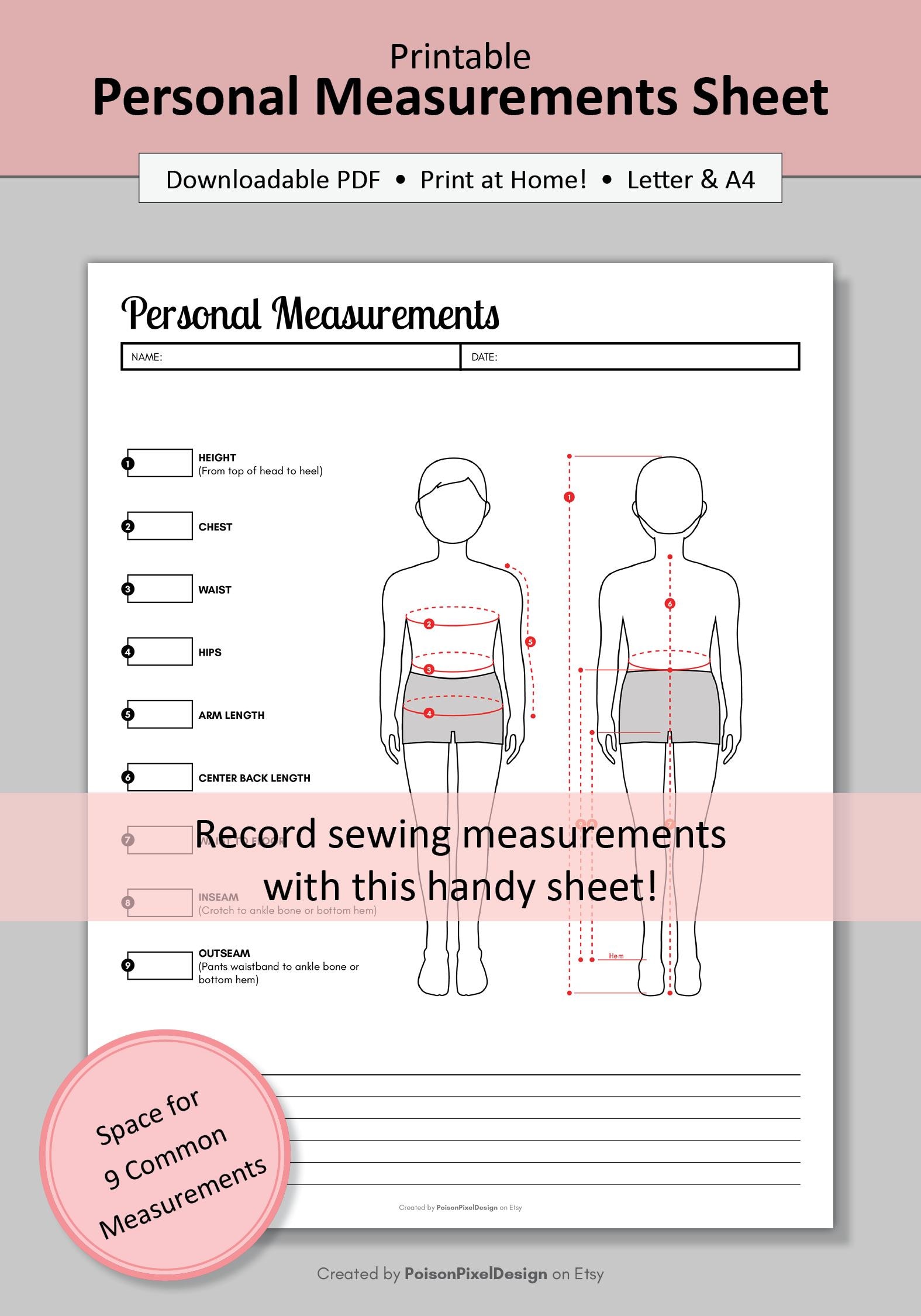 Printable Sewing Sheet: Boy Measurement Chart (digital PDF Download ...