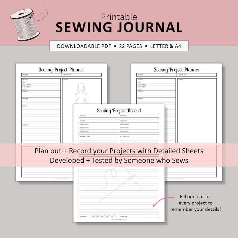 Printable Sewing Journal | Sewing Notebook | Sewing Planner | Sewing ...