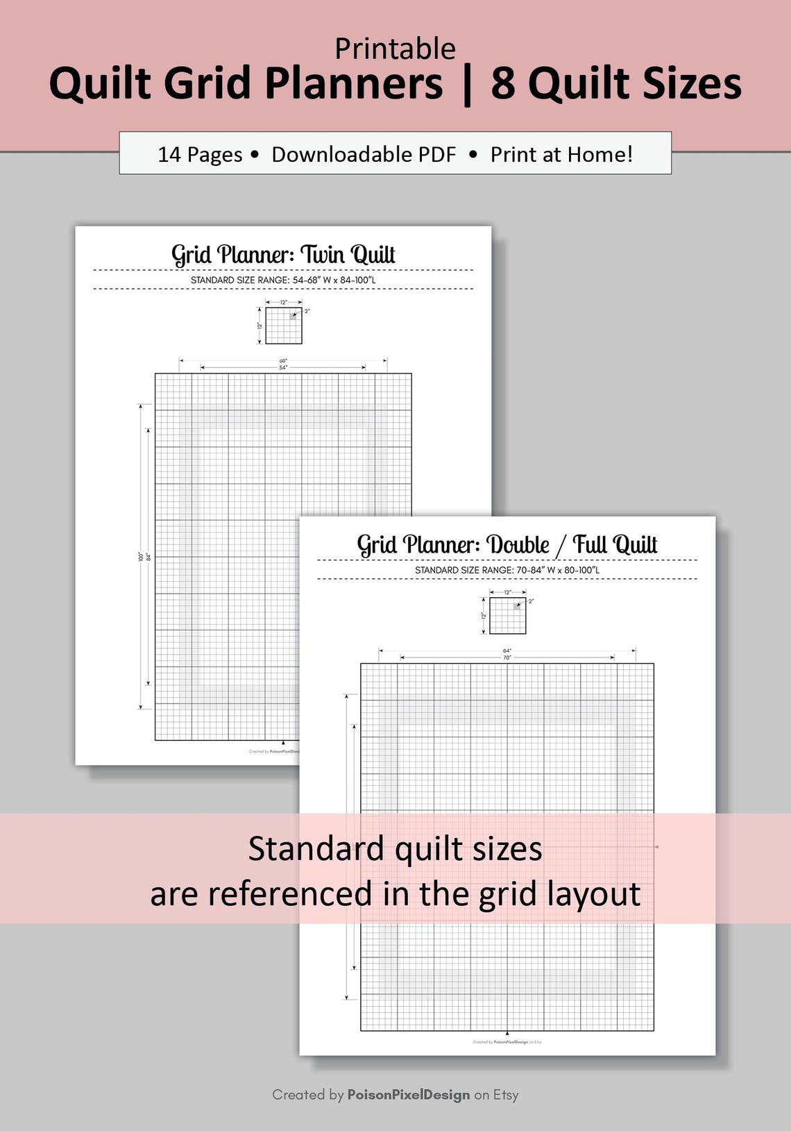 Printable Quilt Grid Planner for 8 Quilt Sizes | Quilt Graph Paper ...