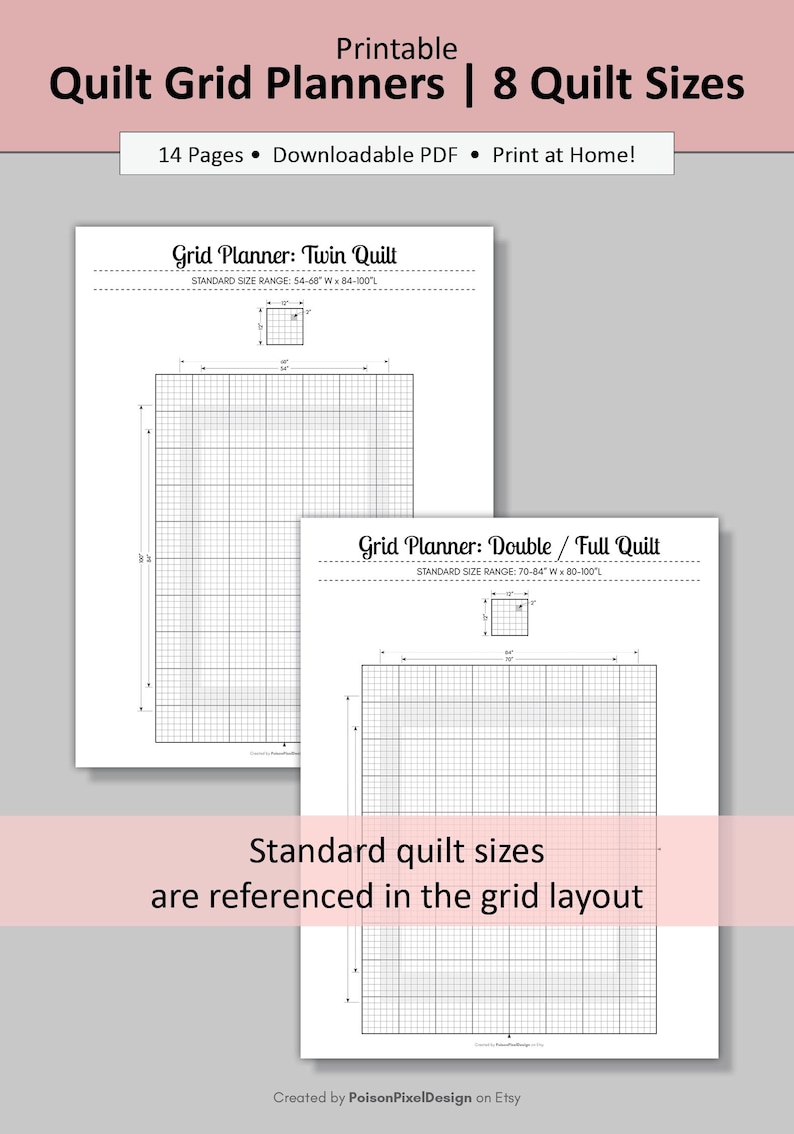 Printable Quilt Grid Planner for 8 Quilt Sizes | Quilt Graph Paper ...