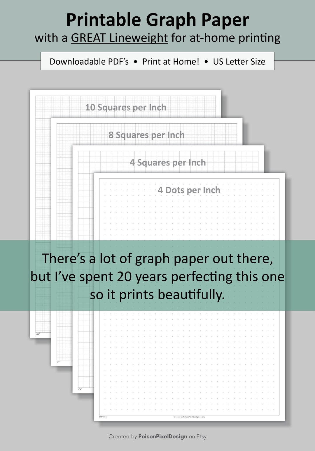 Printable Square Graph Paper Great Lineweight for At-home Printing Four ...