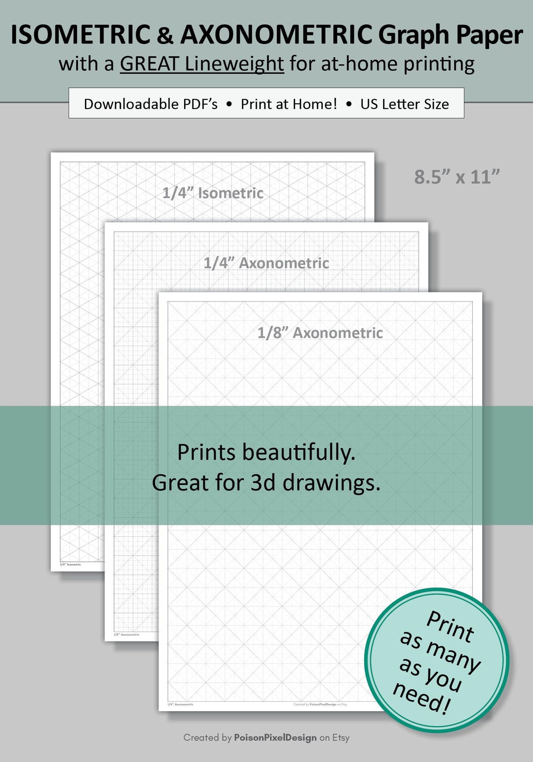 Printable ISOMETRIC & AXONOMETRIC Graph Paper: Angled Grid Paper ...