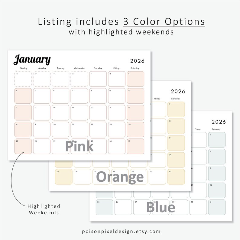 2026 Printable Bubble Calendar in 3 Colors, Letter-sized | Digital PDF ...