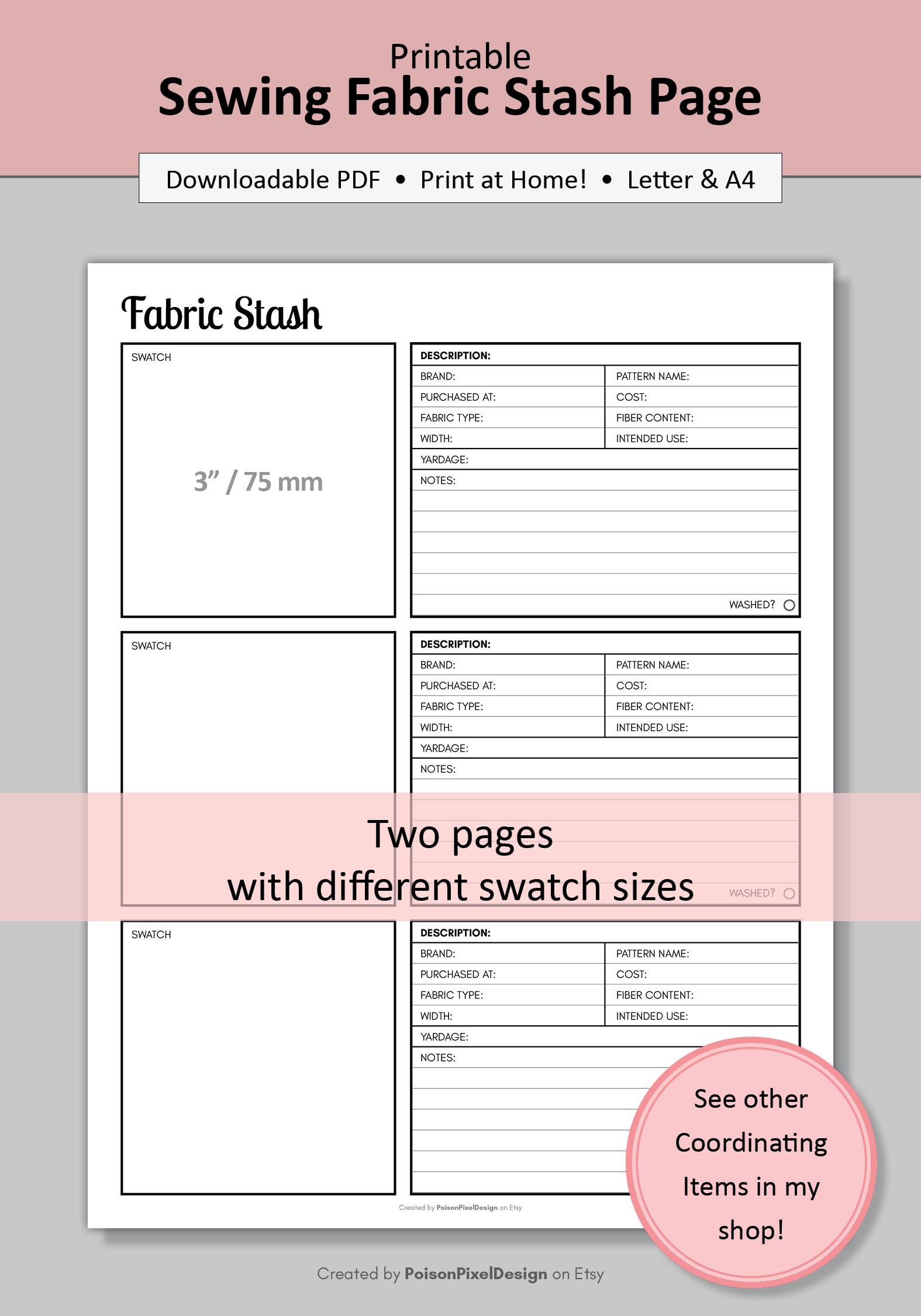 Printable Fabric Swatch Pages: Sewing Stash Organizer (digital PDF ...