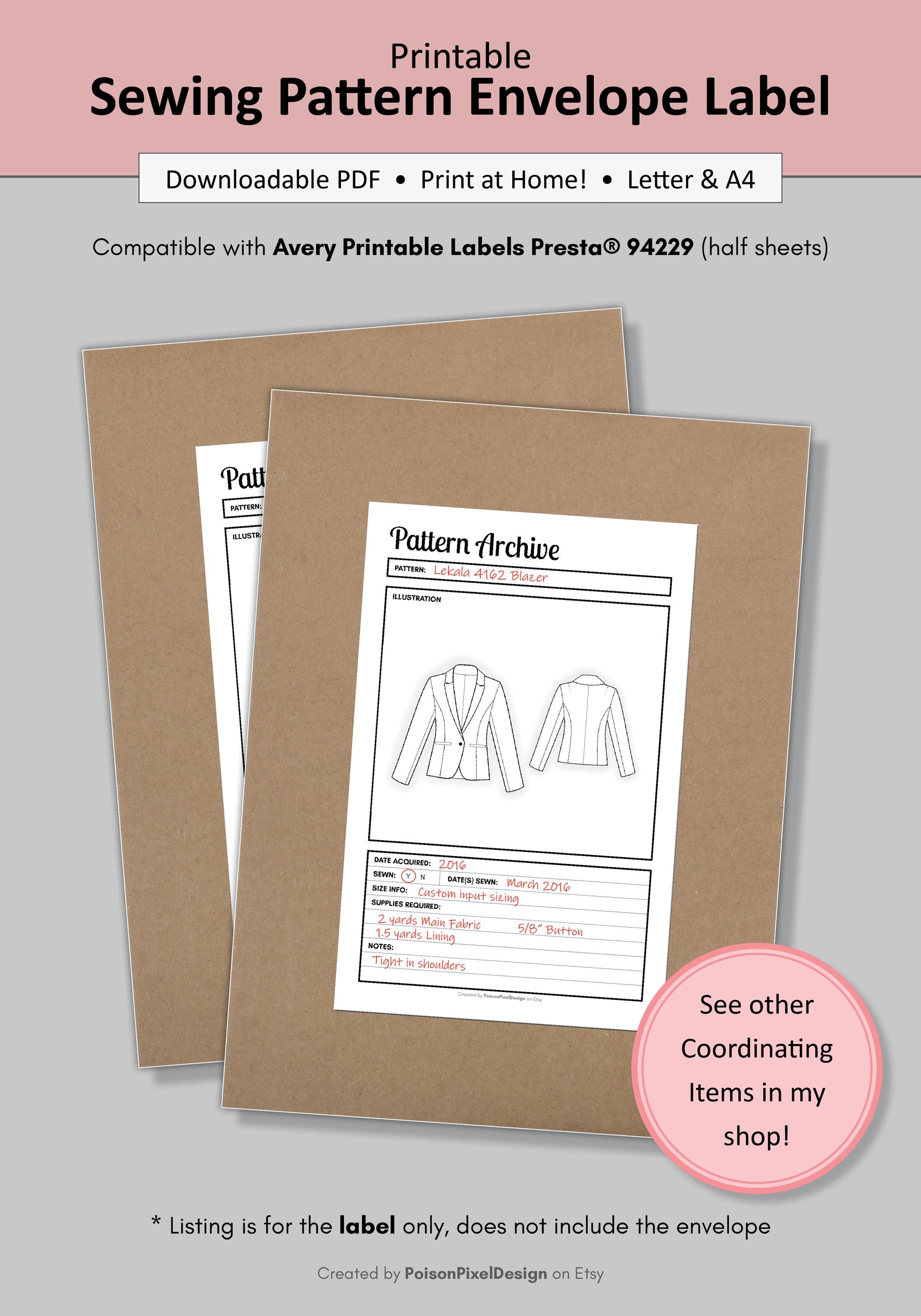 Printable Sewing Pattern Archive Envelope Labels | Sewing Pattern ...