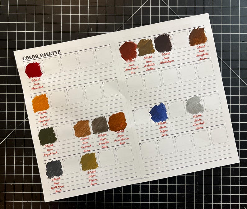 Printable Paint Color Palette Sheet for Miniature Painting / Wargaming ...