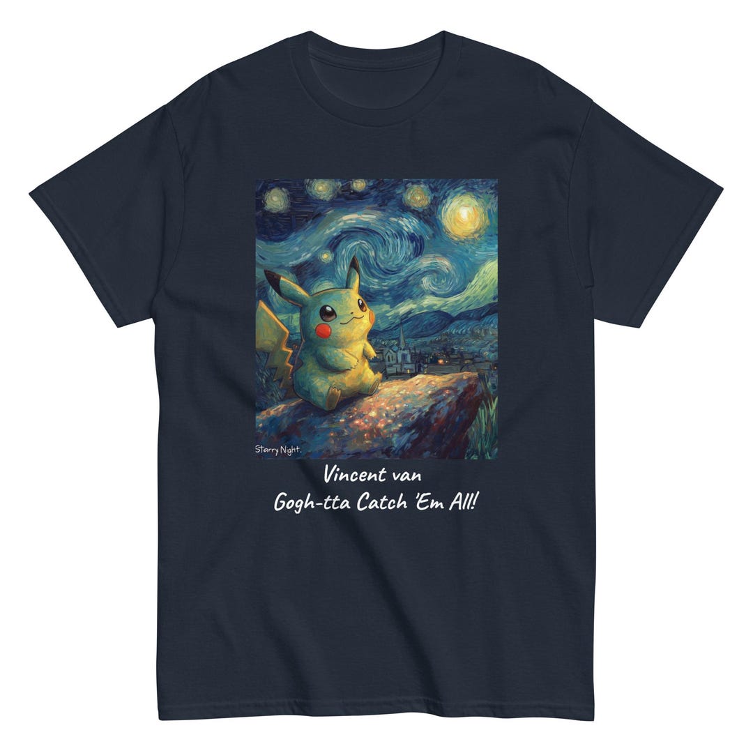 Pikachu Starry Night T-shirt, Van Gogh Pokemon Mashup Tee, Classic ...