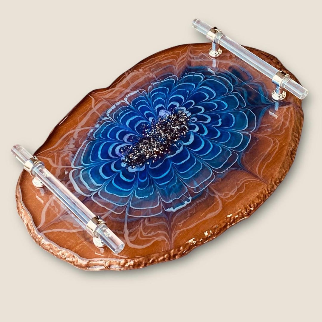 3D Flower Resin Tray – Purple Blue Epoxy Vanity & Serving Tray, Gift ...