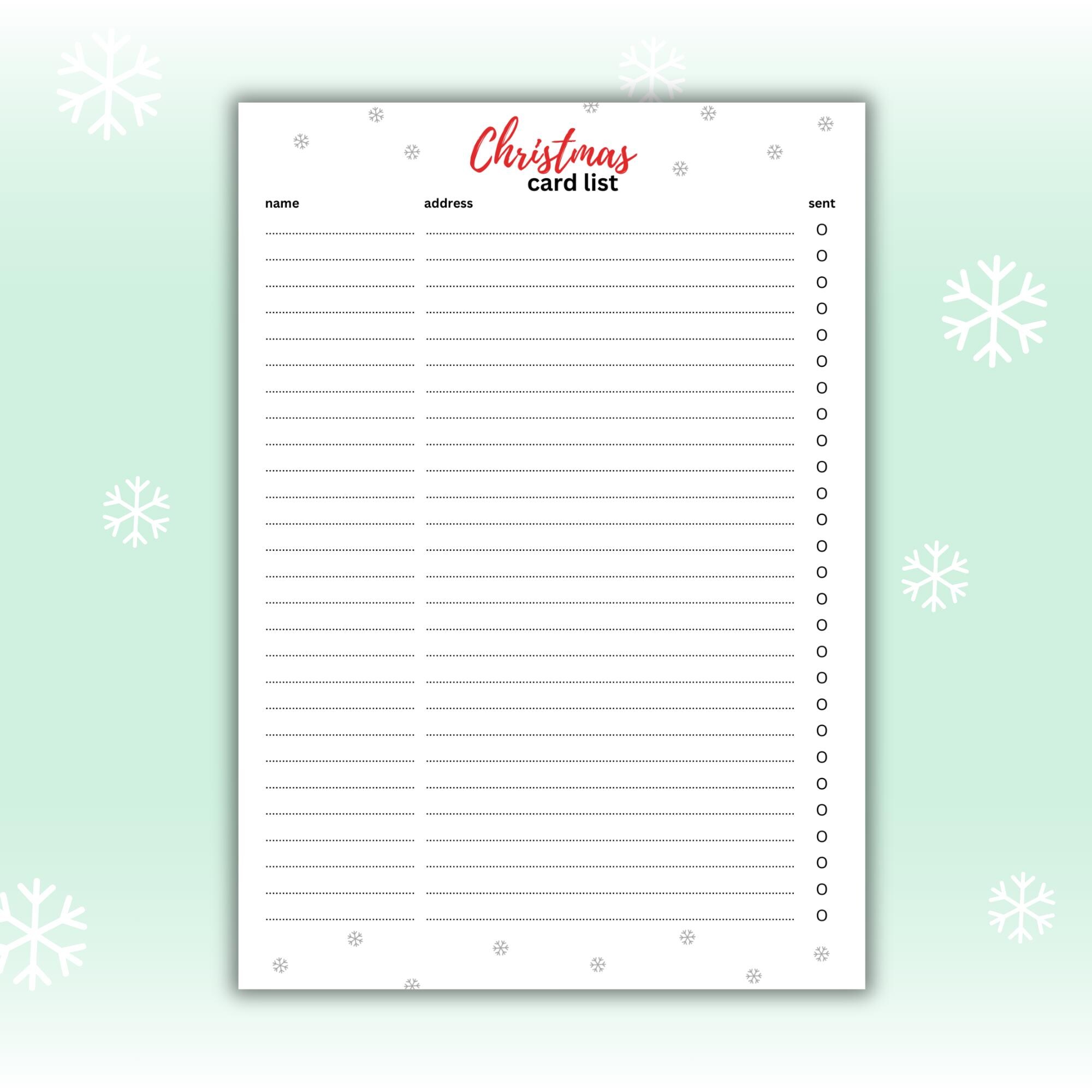 Christmas Card List | Minimalist Printable PDF | Name & Address Tracker ...