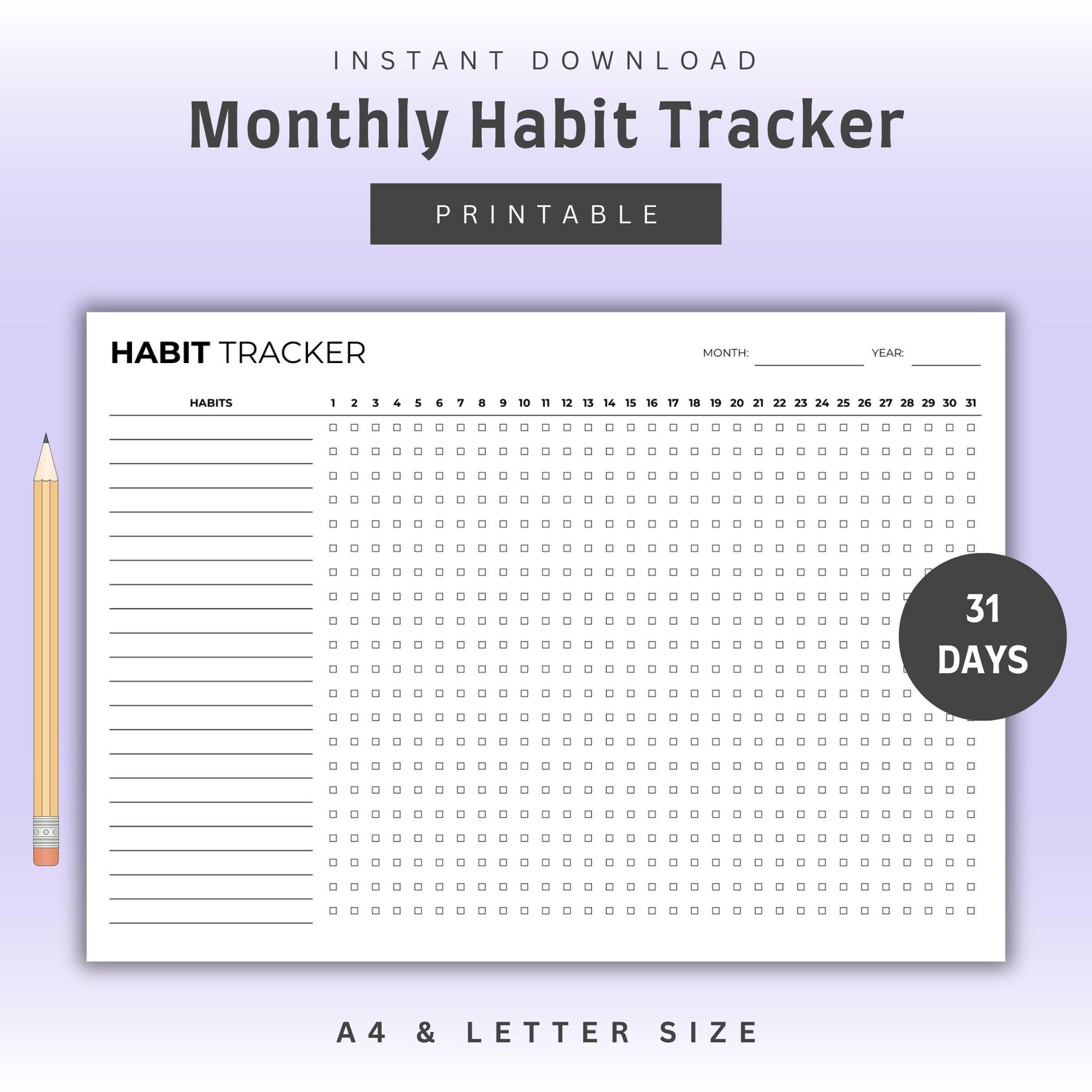 Monthly Habit Tracker Printable | 31-day Habit Journal | Track Multiple ...