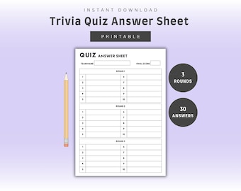 Trivia Quiz Answer Sheet | 4 Rounds 10 Questions With Team Name & Final Score | Games Night ...