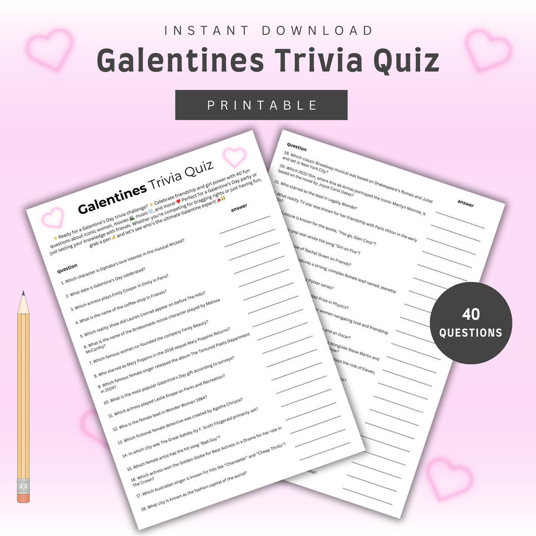 Galentines Trivia Quiz Fun Printable Quiz for Friends 40 Questions on ...