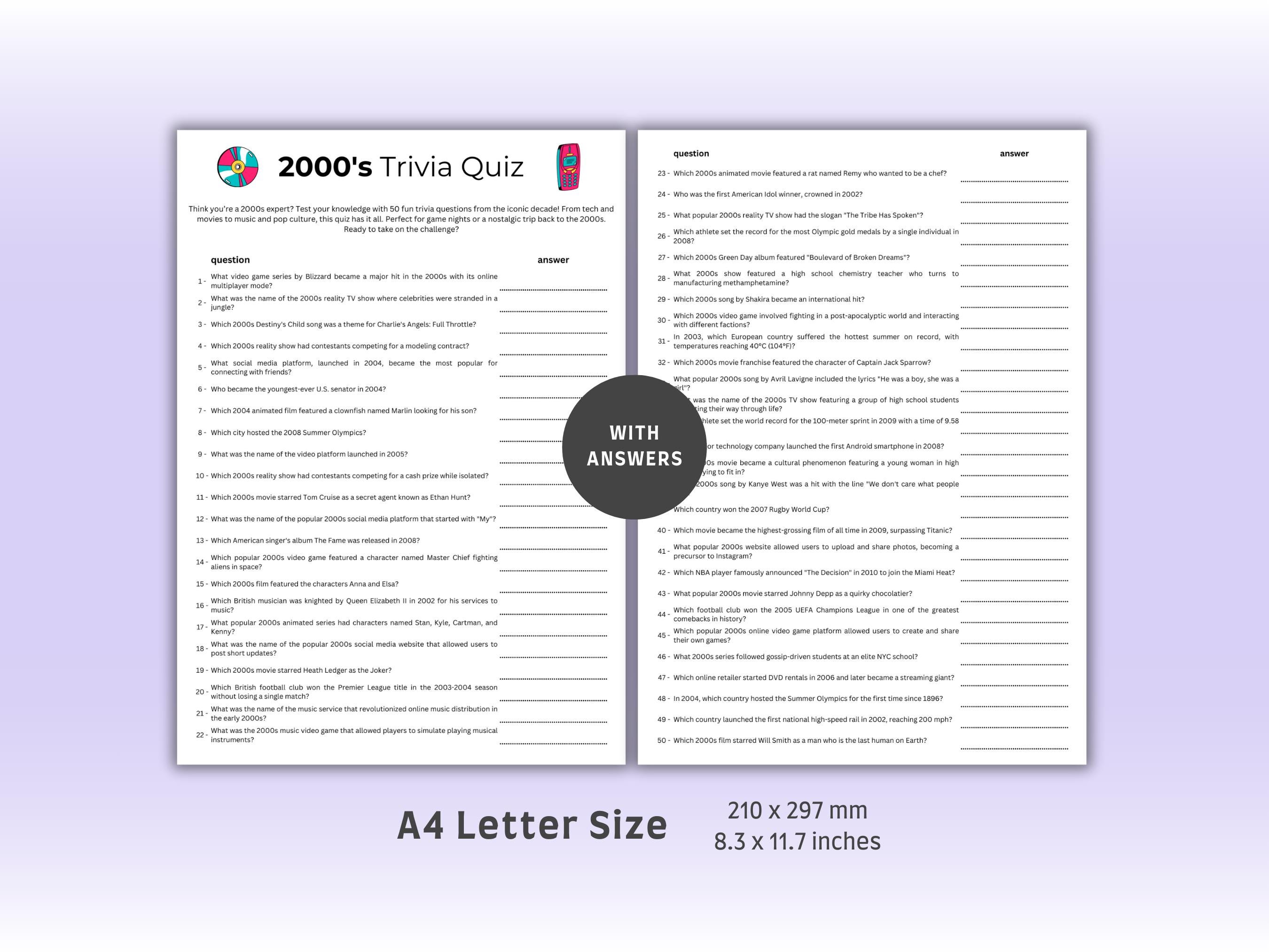 2000's Trivia Quiz | Game Night | 50 Questions | Pop Culture ...