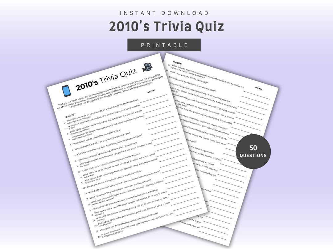 2010's Trivia Quiz | Game Night | 50 Questions | Pop Culture ...