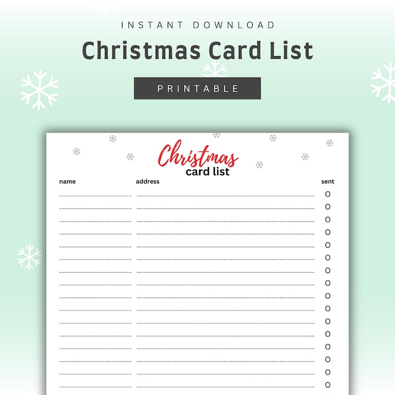 Christmas Card List Minimalist Printable PDF Name & Address Tracker ...