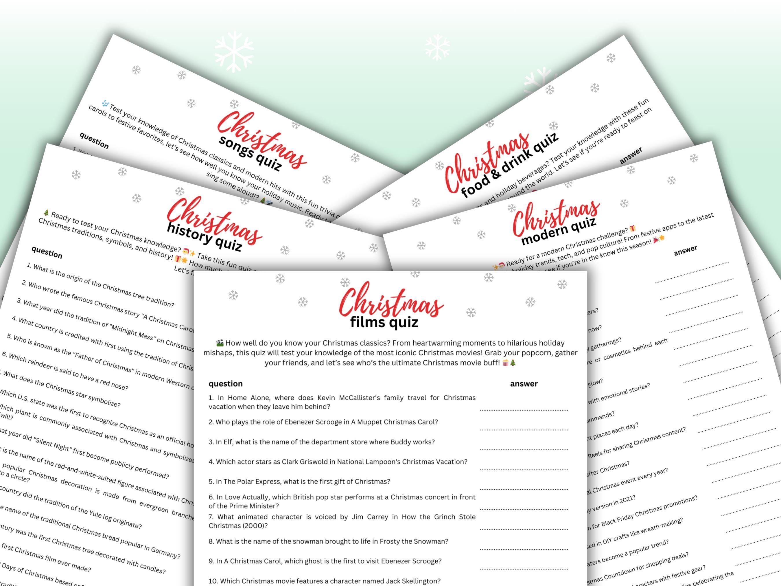 Christmas Quiz Printable | Printable Christmas Trivia Quiz | Christmas ...
