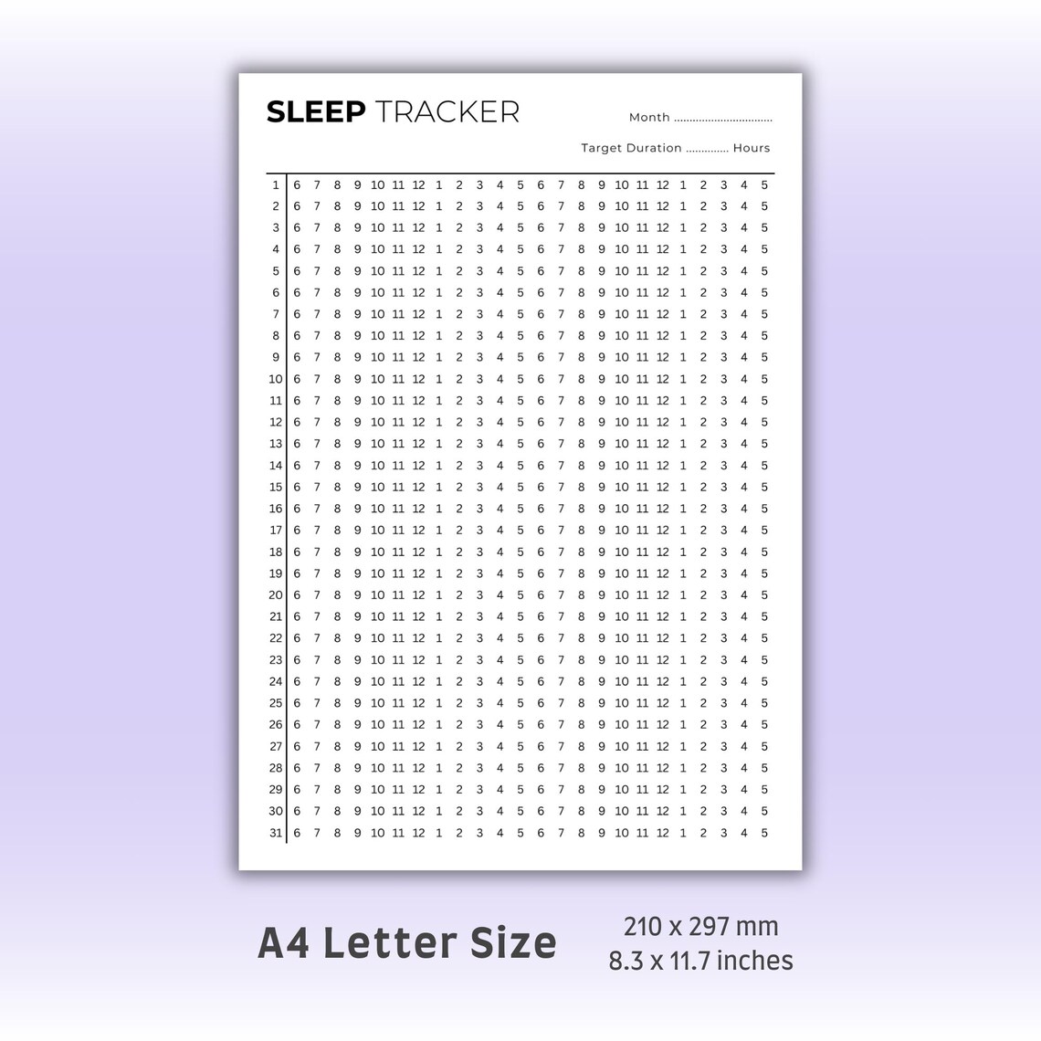 24 Hour Sleep Tracker Printable Track Sleep Hours Monthly Sleep Log ...