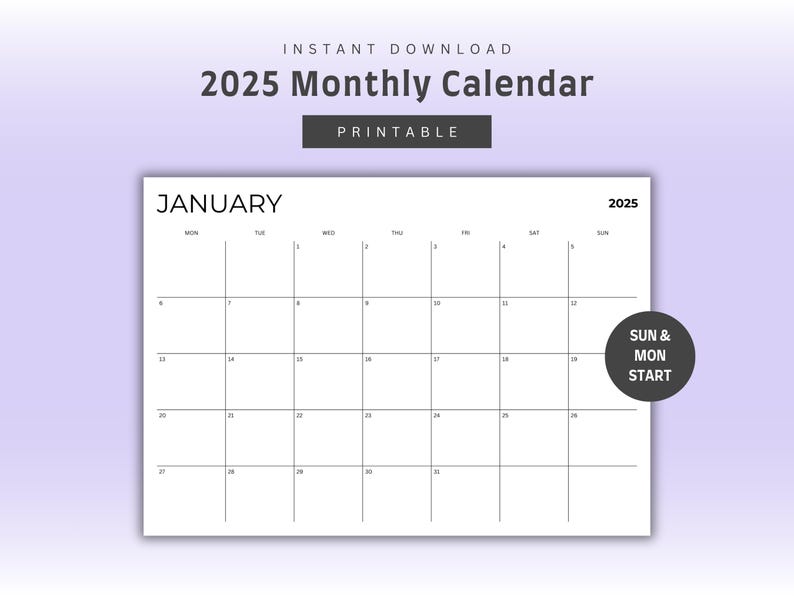2025 Printable Monthly Calendar | Downloadable Minimalist Landscape ...